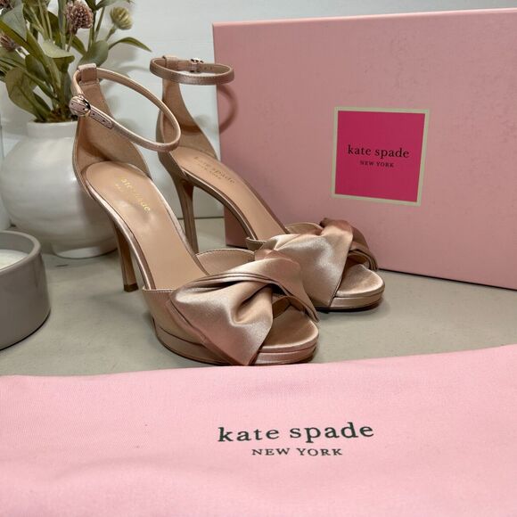 kate spade | Shoes | Kate Spade Bridal Bow Satin Heeled Pumps Pale ...